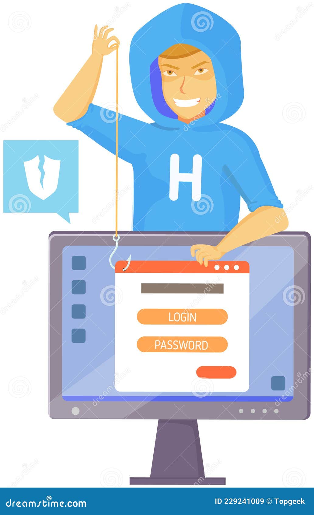 Hacker Attack. Hacker Breaks into Computer Stock Vector - Illustration of hacking, virus: 229241009