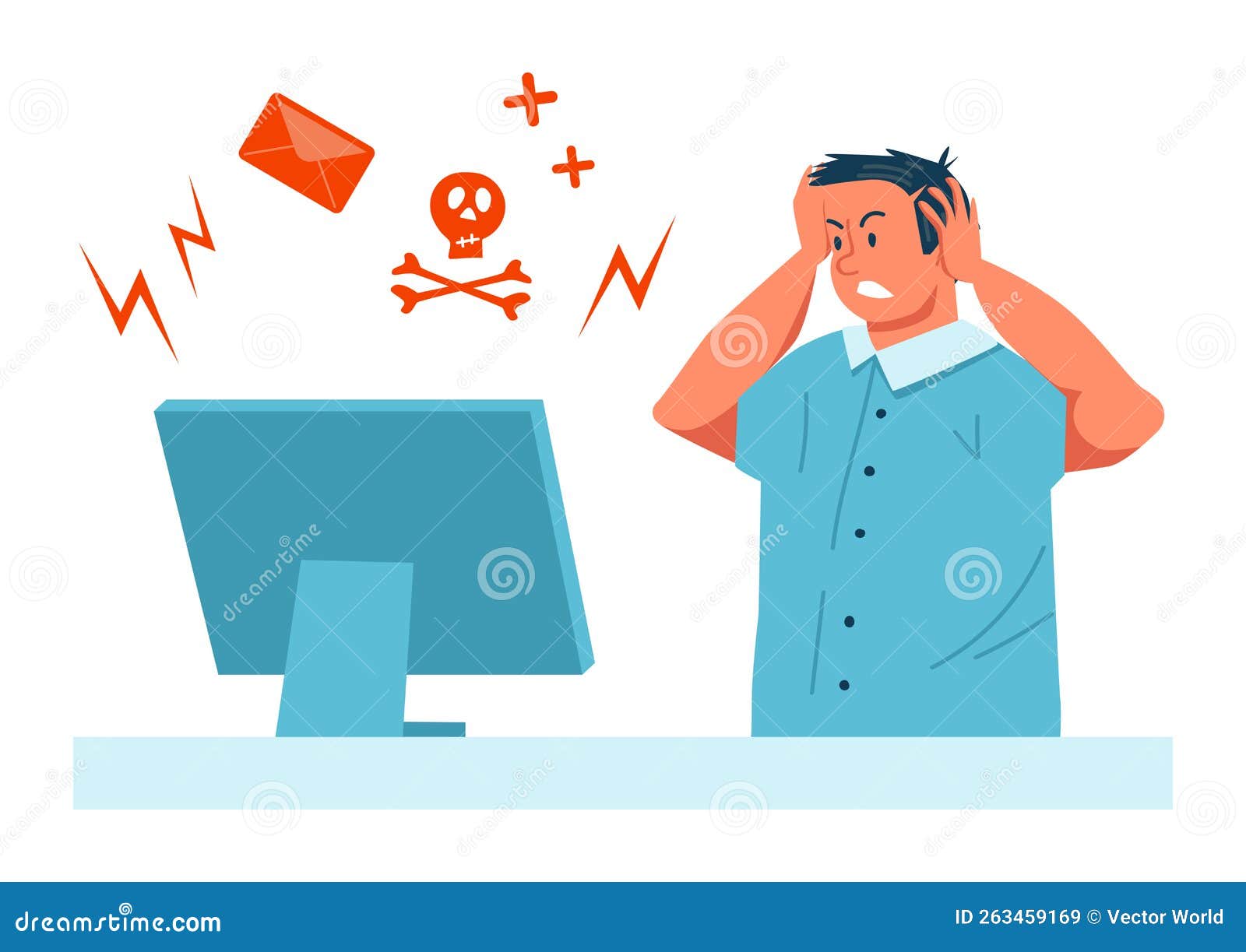 Hacker Attack at Computer System, Vector Illustration, Flat Man ...