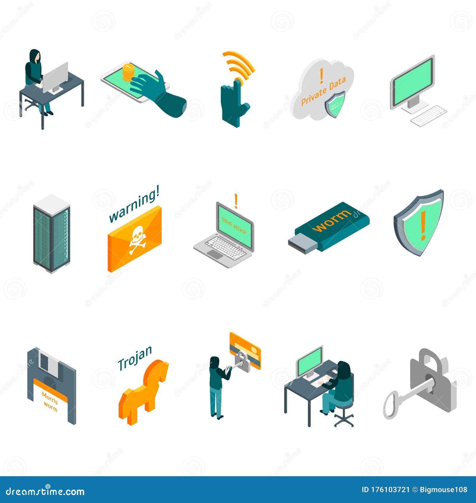 Hacker Attack Concept Icon Set 3d Isometric View. Vector Stock Vector ...