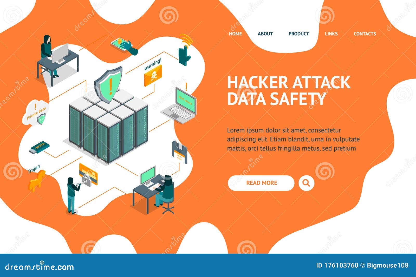 Hacker Attack Concept Landing Web Page 3d Isometric View. Vector Stock ...