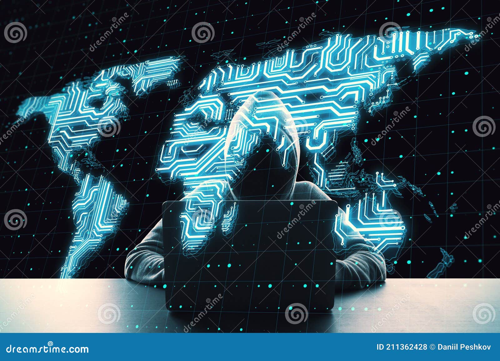 Hacker Attack Concept with Noface Hacker Working on Laptop and Digital ...