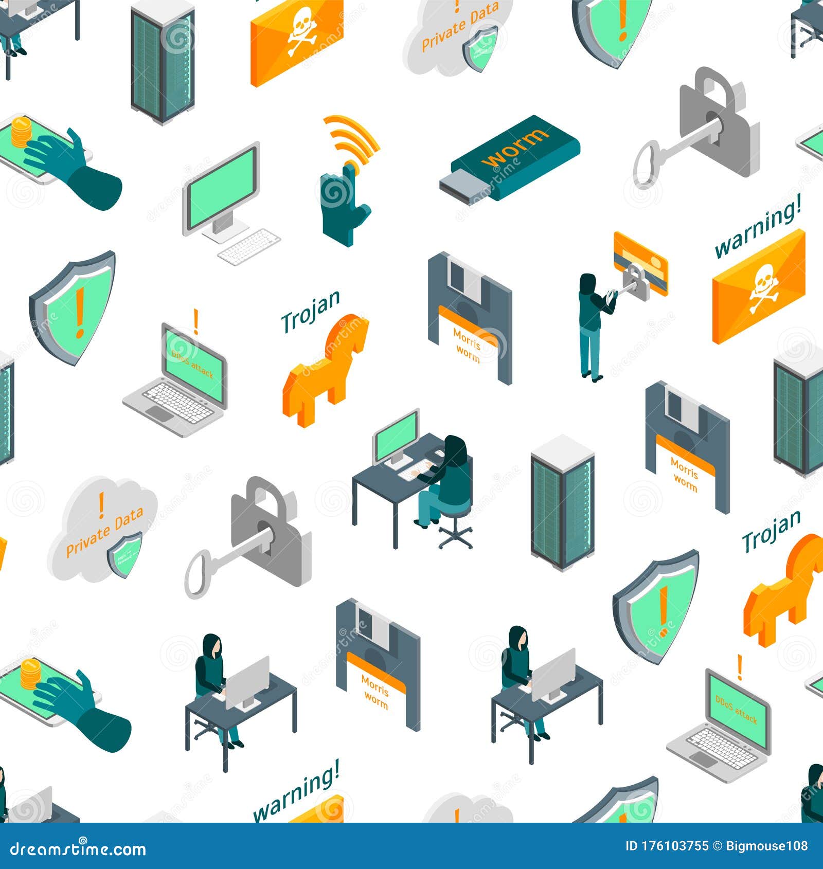 Hacker Attack Concept Seamless Pattern Background 3d Isometric View ...