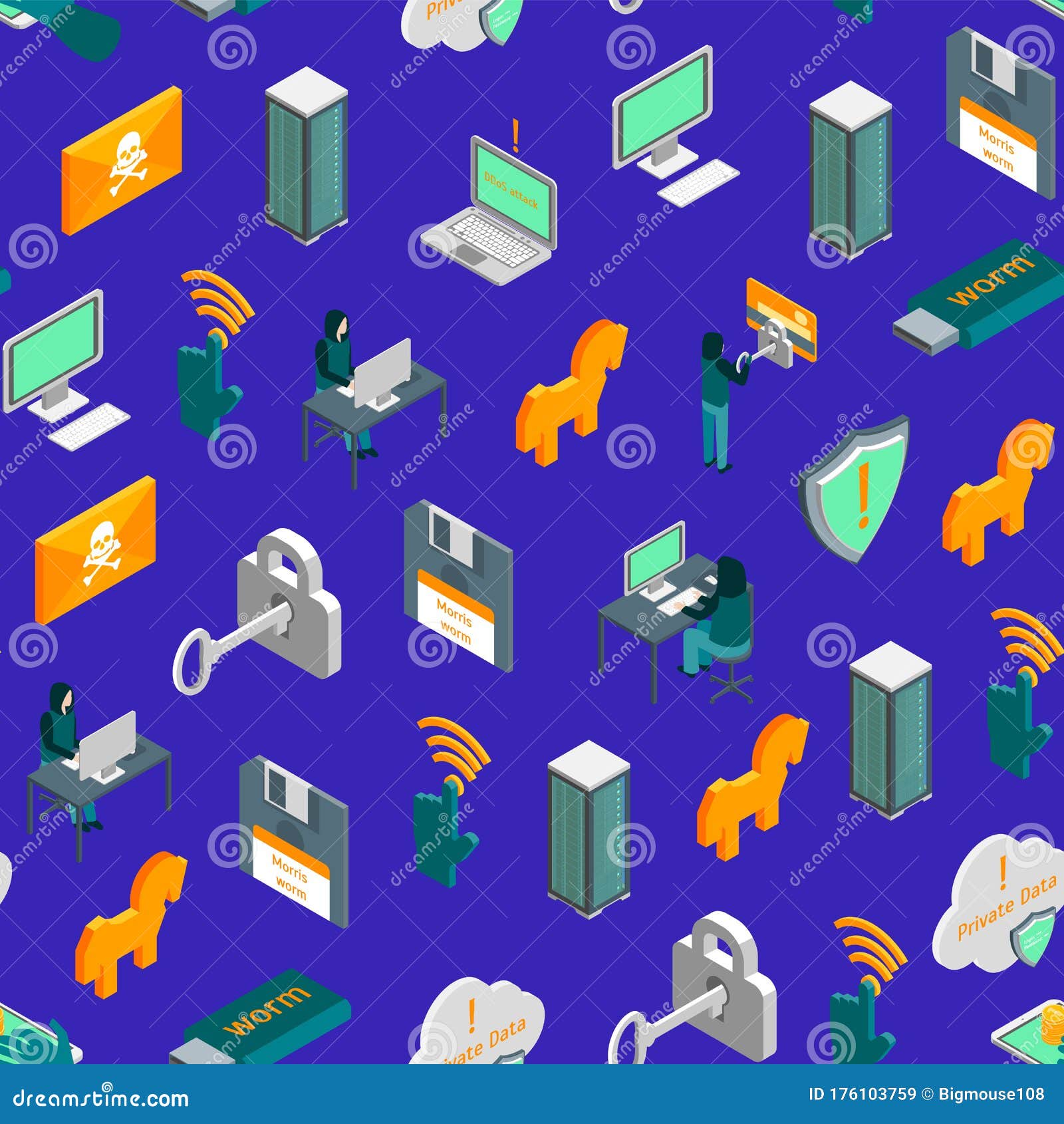 Hacker Attack Concept Seamless Pattern Background 3d Isometric View ...