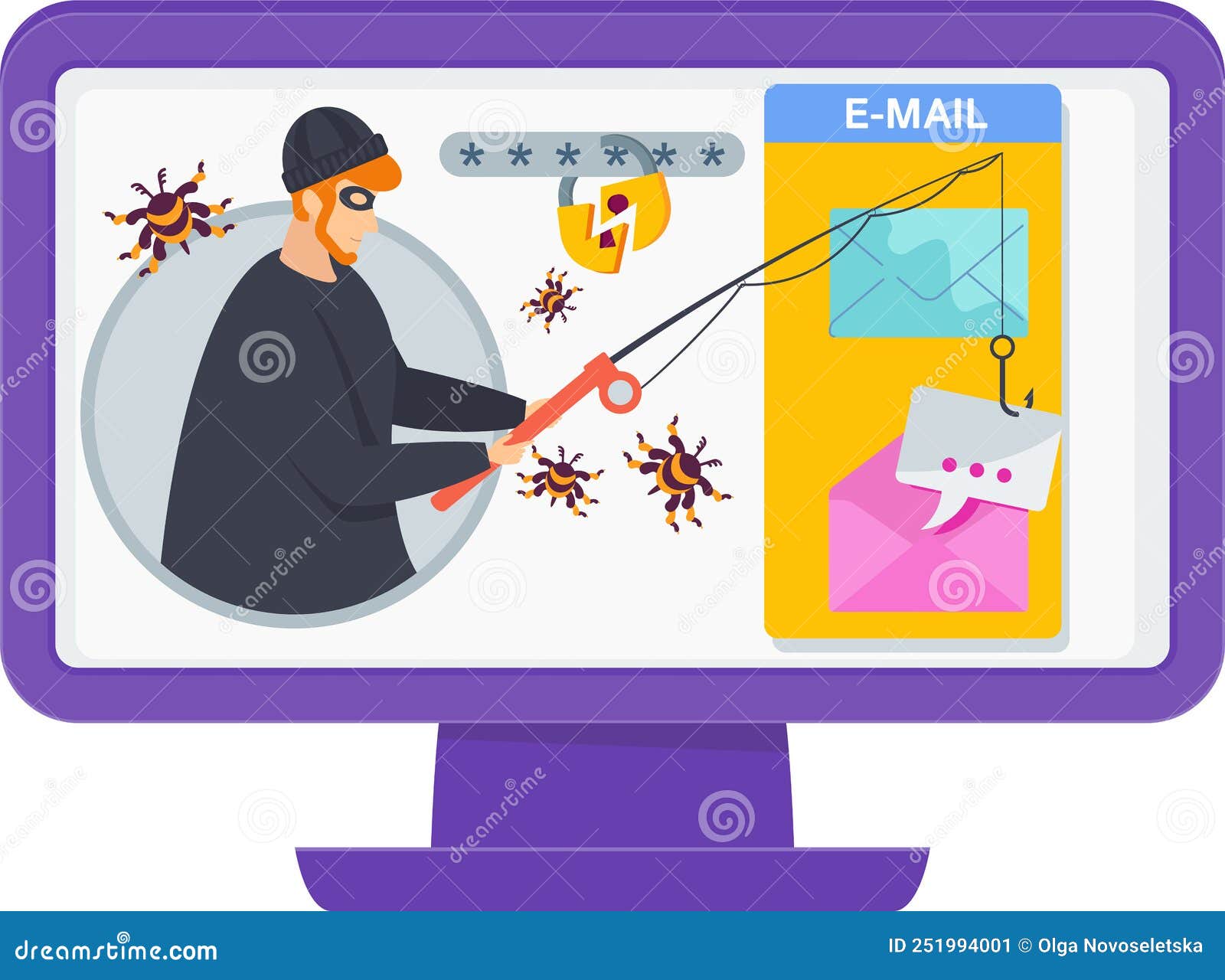 Hacker Attack. Hacker with a Fishing Rod. Email Hacking Stock Vector ...