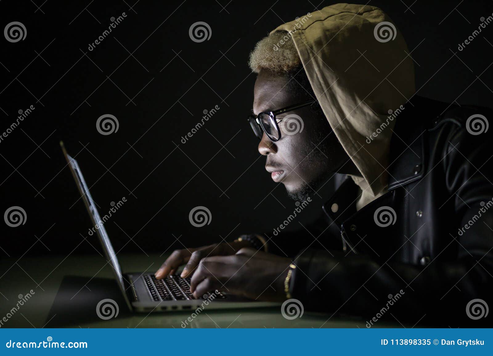 Hacker Attack the Server in the Dark. Afro American Hacker Hack Server ...