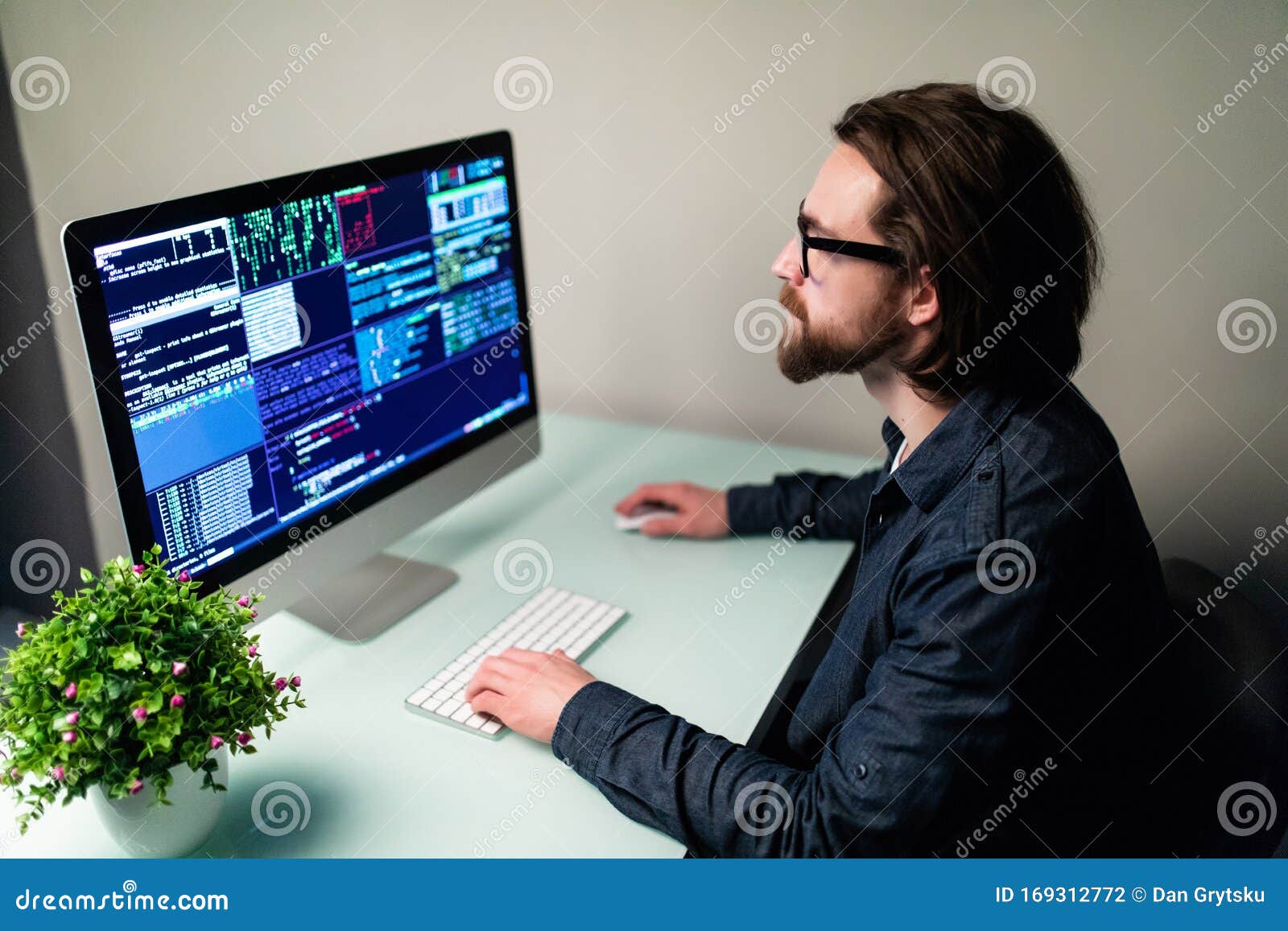 Hacker Man Attack the Server Sitting at the Desk Stock Photo - Image of ...