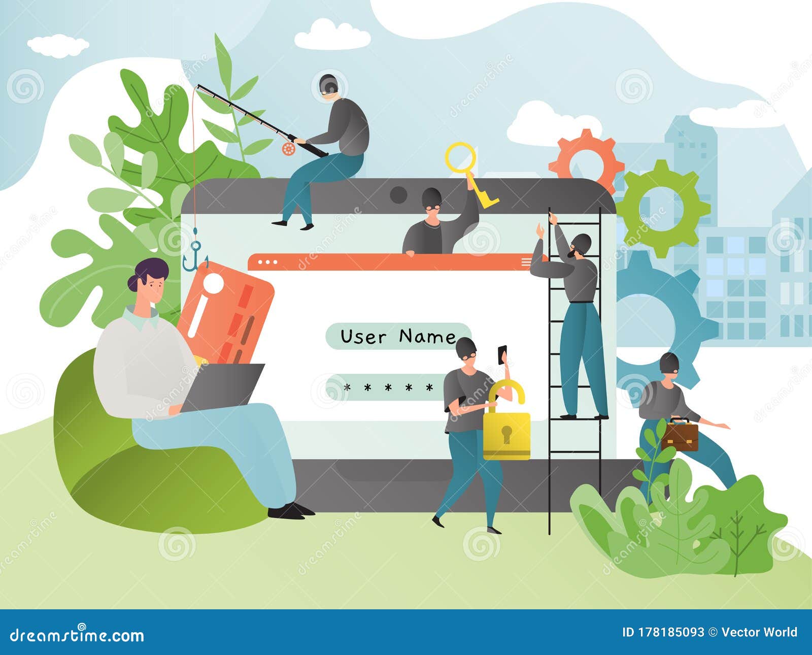 Hacker Attack Vector Illustration. Hacking and Phishing Concept. People ...