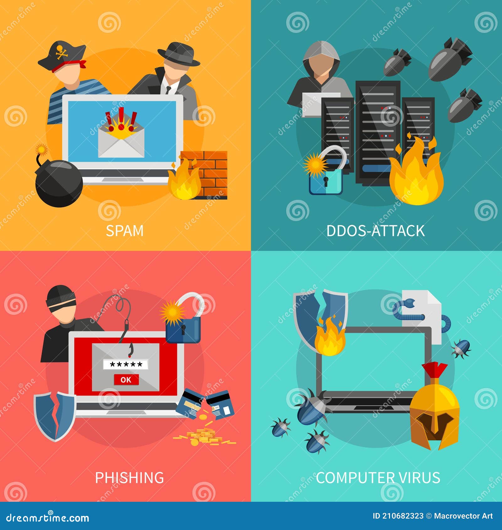Hacker Attacks 2x2 Design Concept Stock Vector - Illustration of icons ...