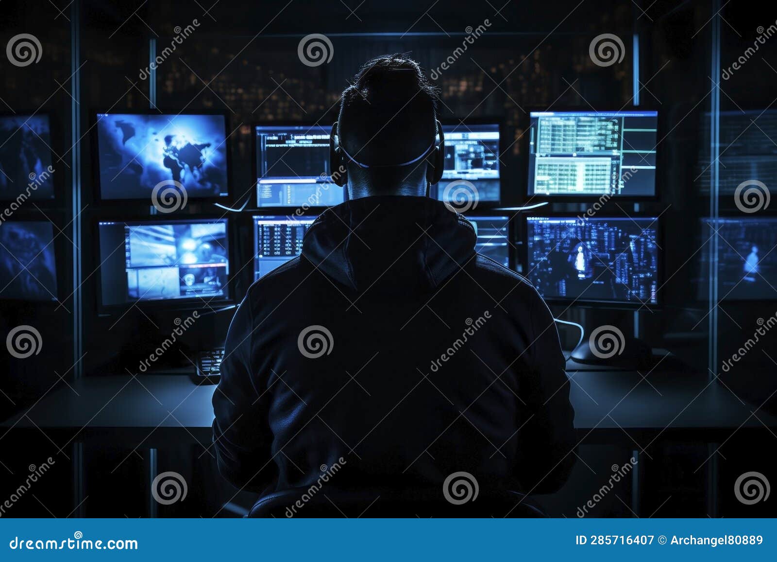 Hacker from the Back Behind the Computer. Generative AI Stock ...