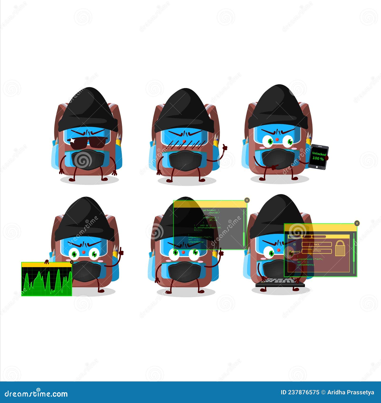 A Hacker Backpack Children Character Mascot with Stock Vector ...