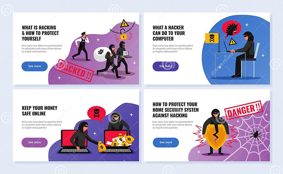 Hacker Banners Set stock vector. Illustration of international - 212434086