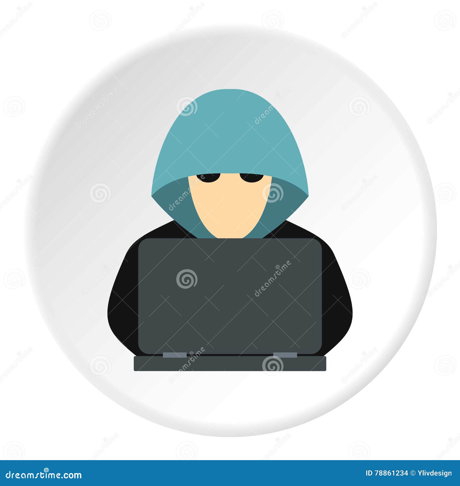 Hacker Behind Computer Icon, Flat Style Stock Vector - Illustration of ...