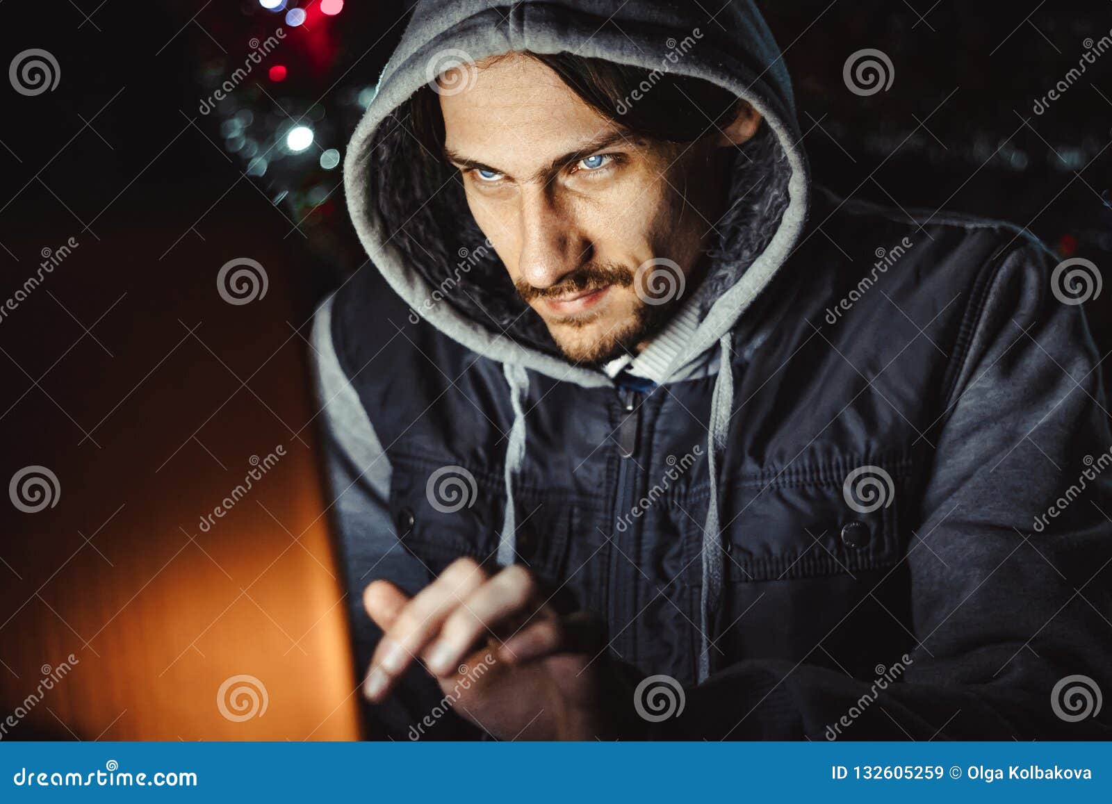 The Hacker Behind a Computer Stock Image - Image of clothing, crime ...