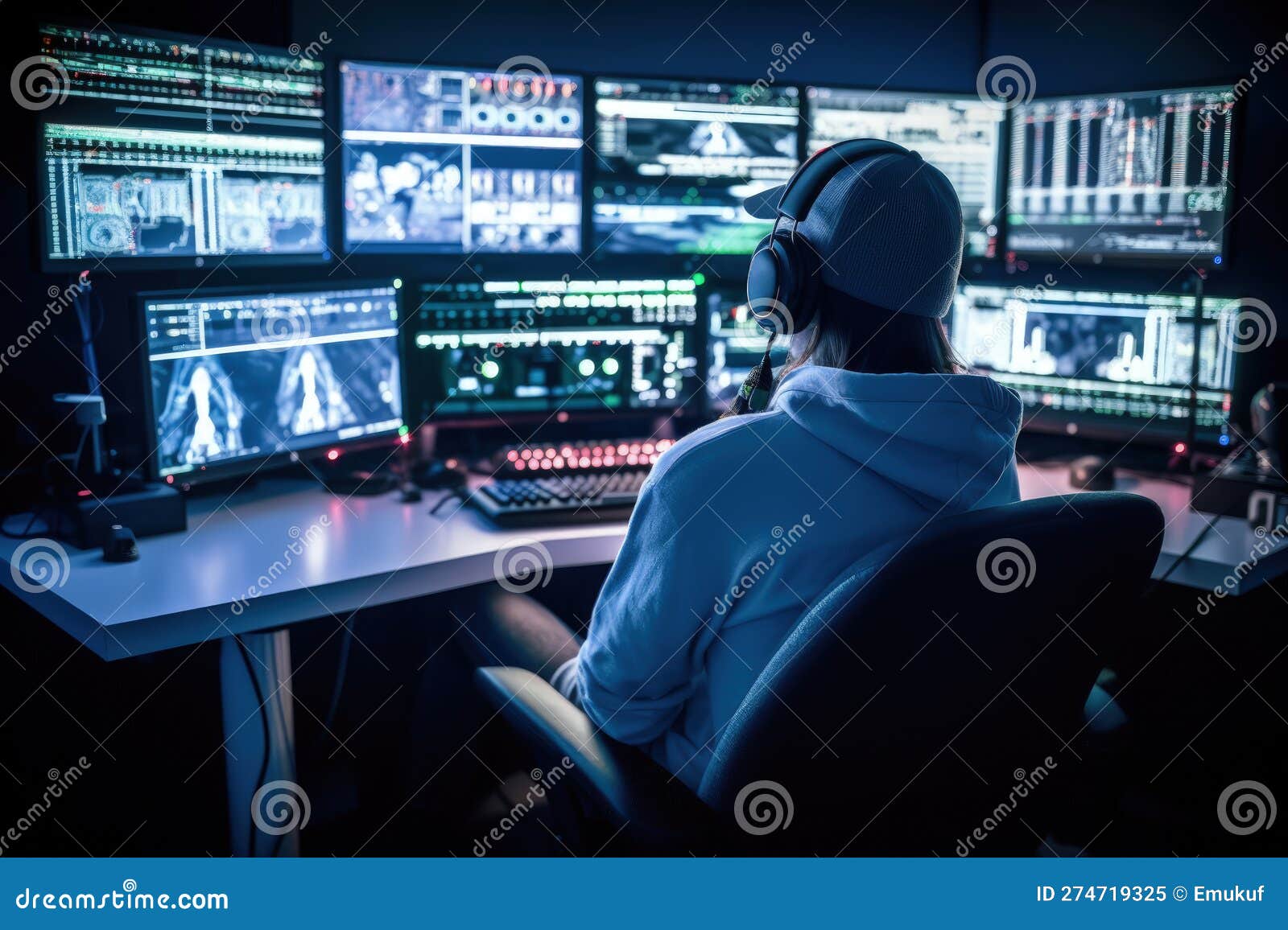 Hacker Behind Monitors Hacks Servers,cyber Security Generative Ai Stock ... Hacker Behind Monitors Hacks Servers,cyber Security Generative Ai Stock ...