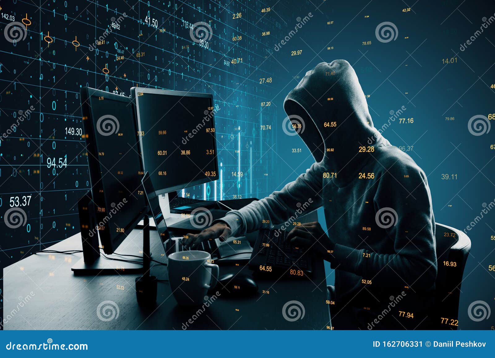 Hacker with Big Data Hologram Stock Image - Image of financial ...