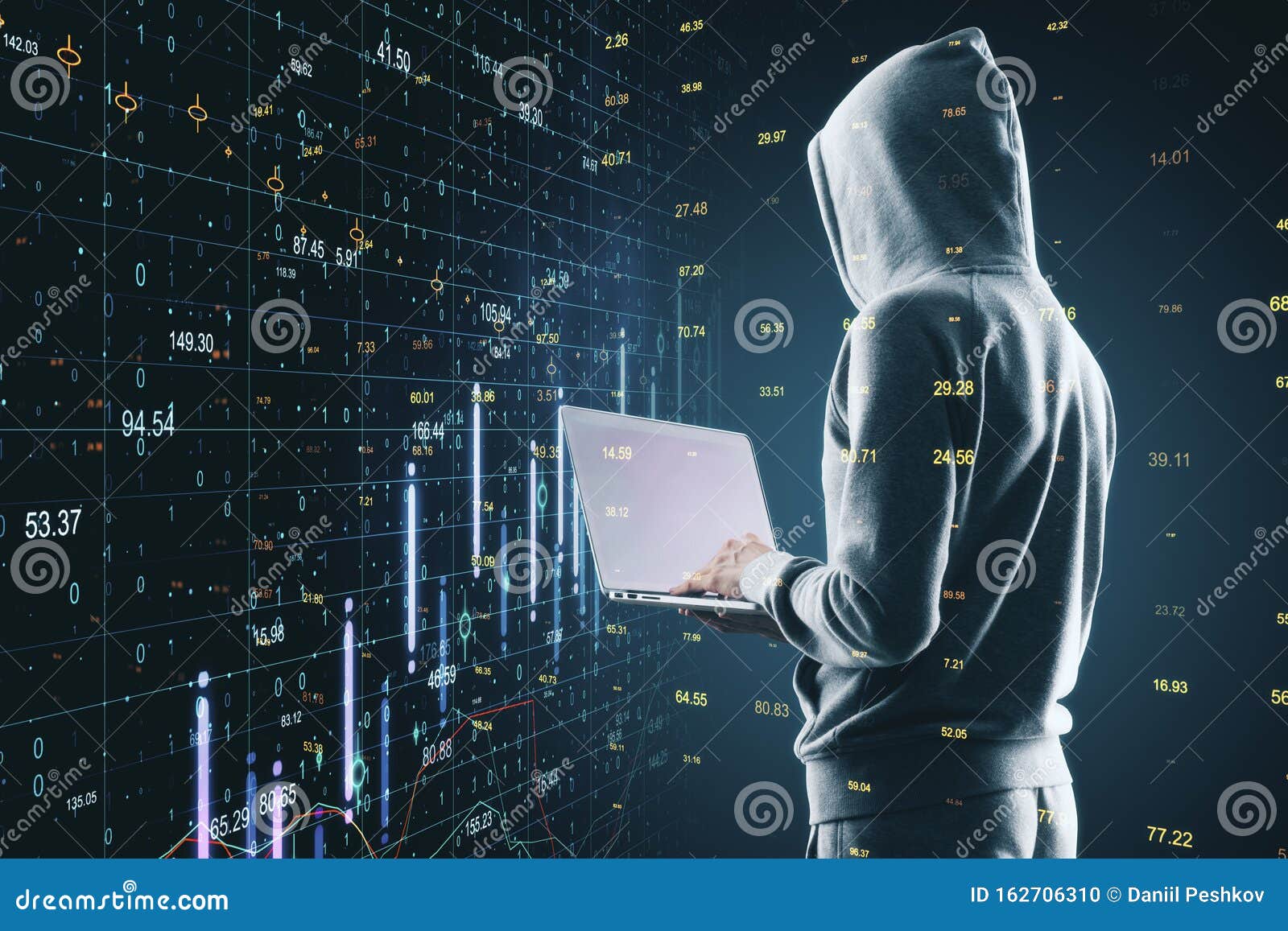 Hacker with Big Data Hologram Stock Photo - Image of concept ...