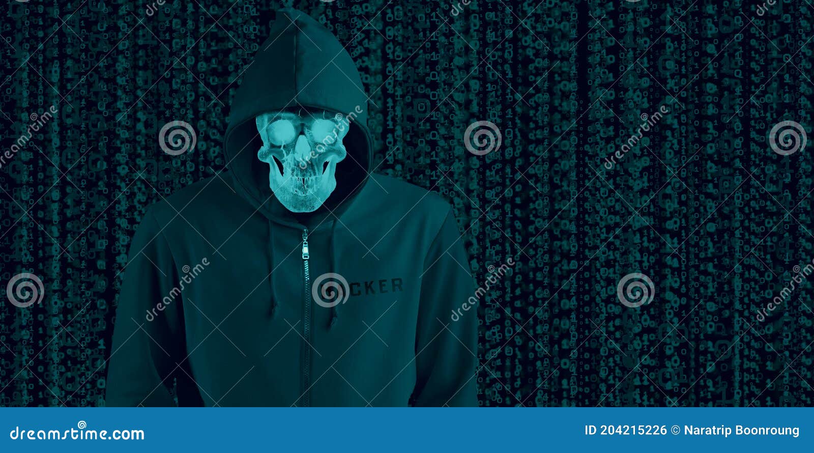 Hacker In Black Hood On Binary Background Code Containing A Binary Stream And A Security 9494