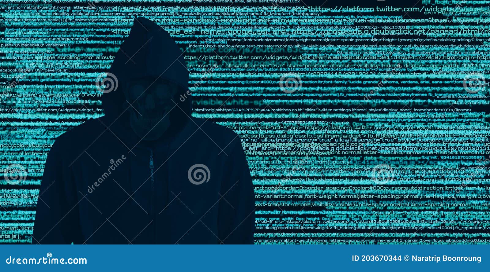 Hacker In Black Hood Shows The Extraction Through Binary Stand In