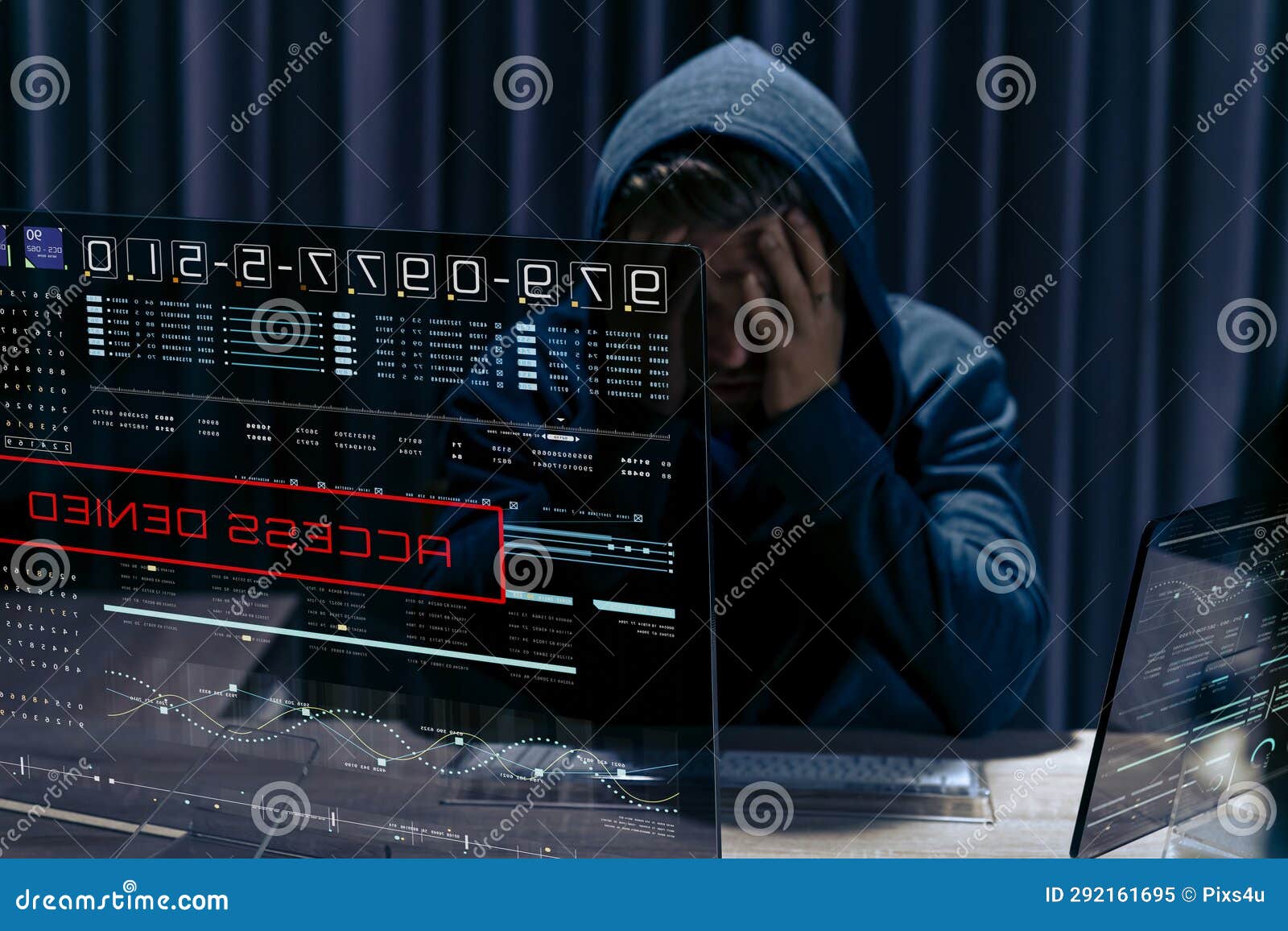 Hacker in Black Hood Use Computer and Failed in Cyber Attack through ...