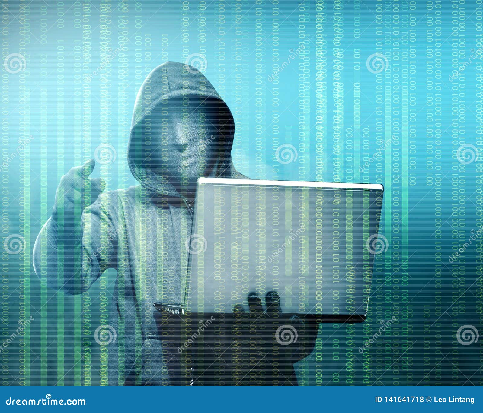 Hacker in Black Hoodie Holding Laptop with His Hand and Pointing To You ...