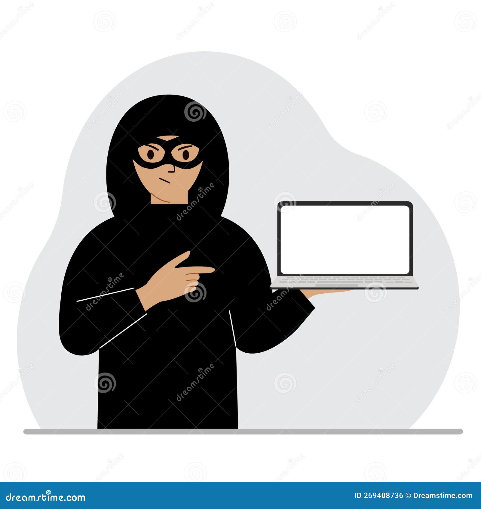 Hacker in a Black Mask with a Computer. the Cybercriminal is Holding a ...