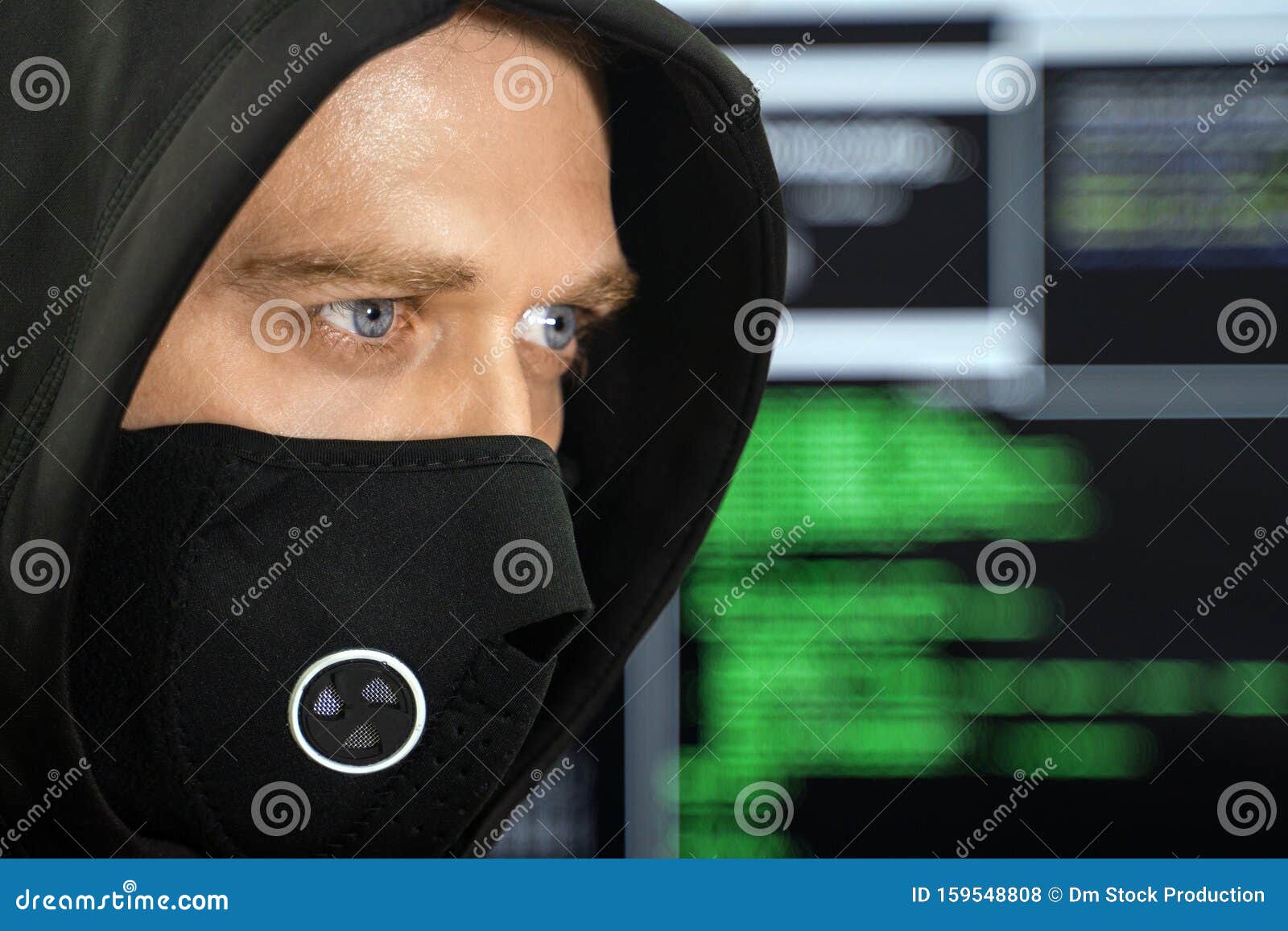 Hacker in black mask. stock photo. Image of cyber, hacking - 159548808
