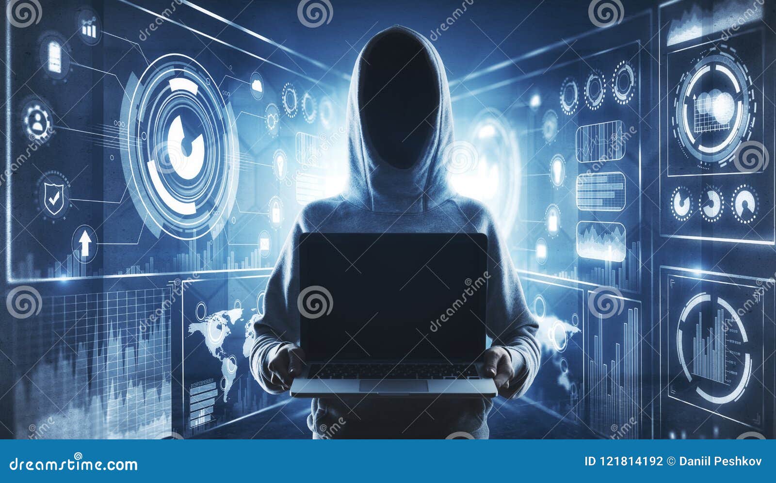 Hacker with Blank Laptop Screen Stock Photo - Image of idea, digital ...