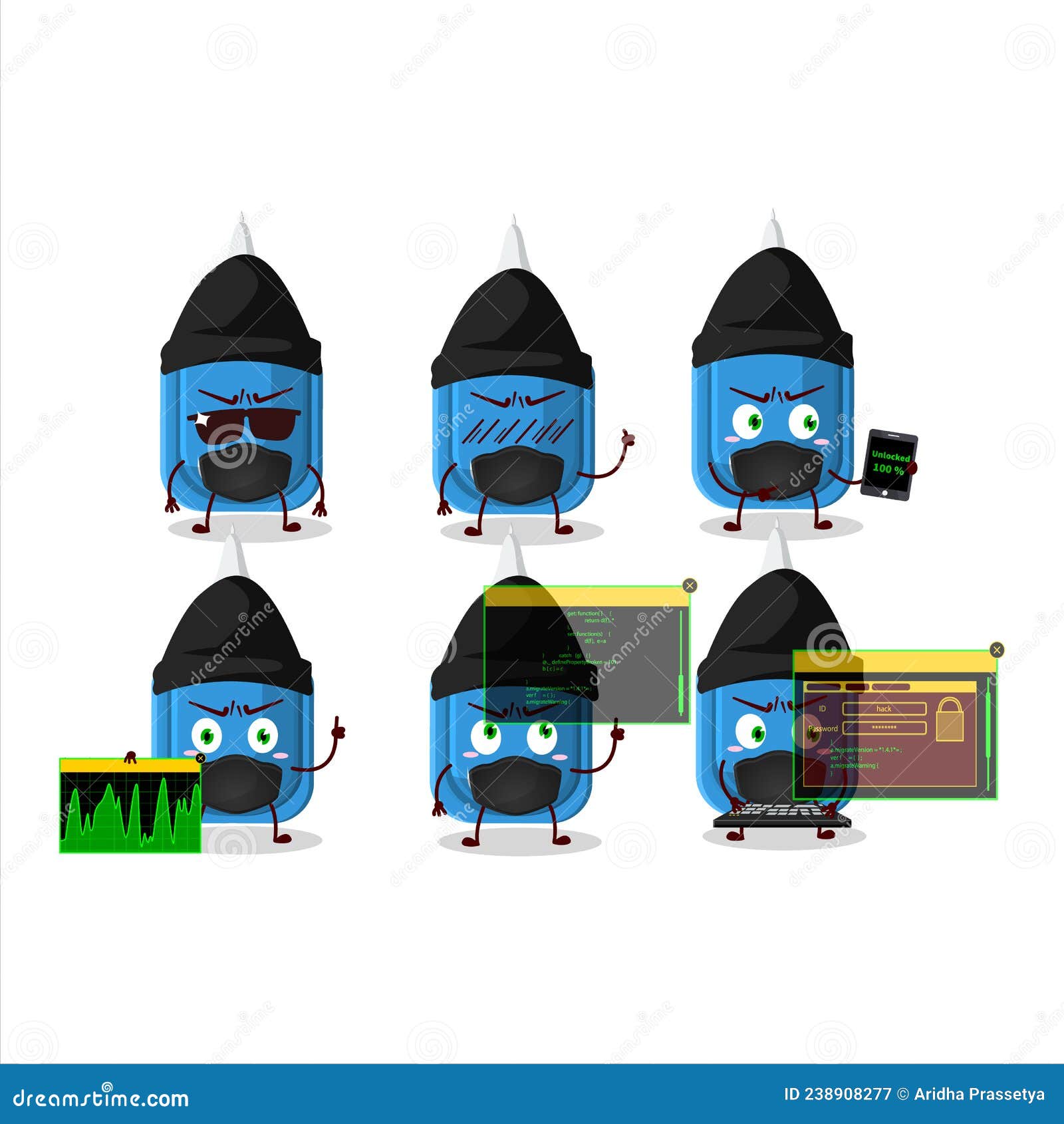 A Hacker Blue Correction Pen Character Mascot with Stock Illustration ...