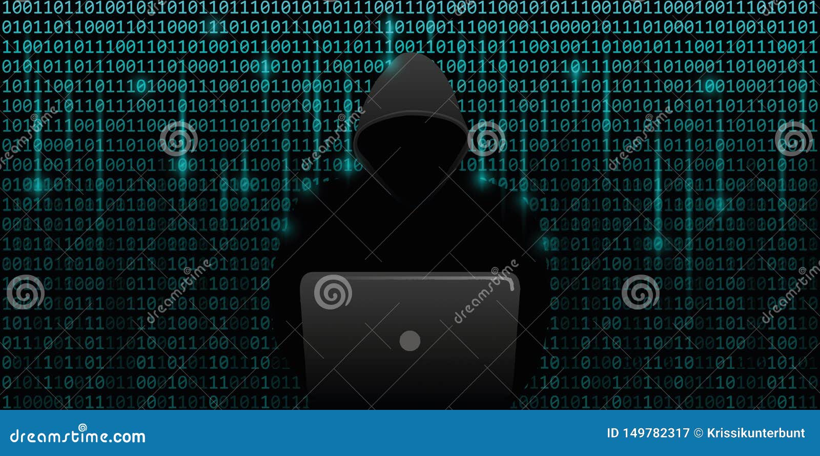 Hacker An Blue Matrix Binary Code Web Background Cyber Crime Stock Vector Illustration Of