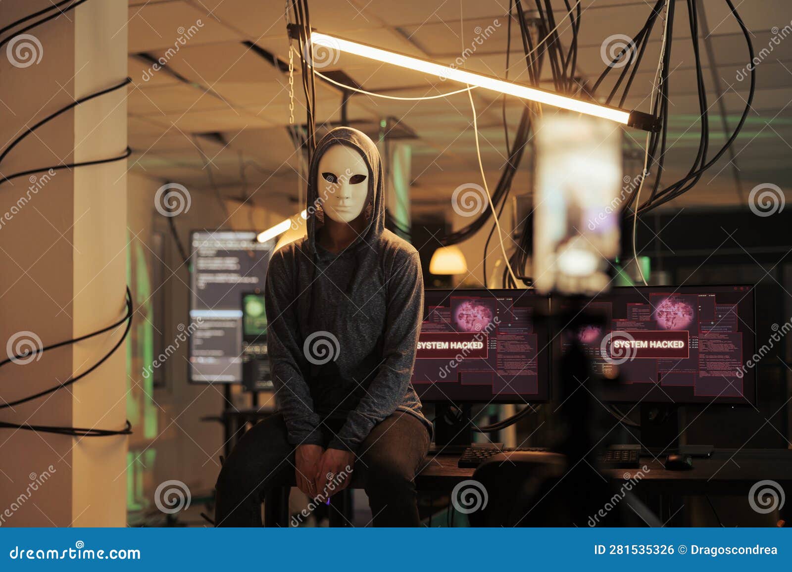 Hacker Breaking into Computer System, Attacking Database Stock Photo ...