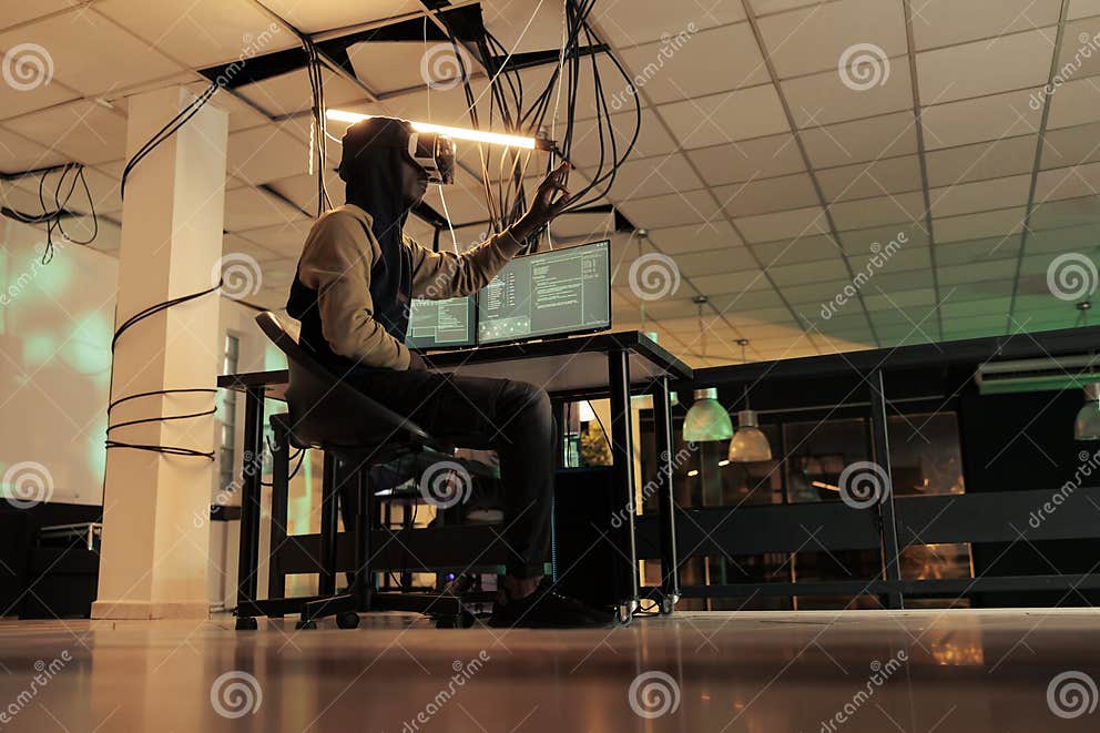Hacker Breaking Into Computer System In Vr Hacking Database Stock