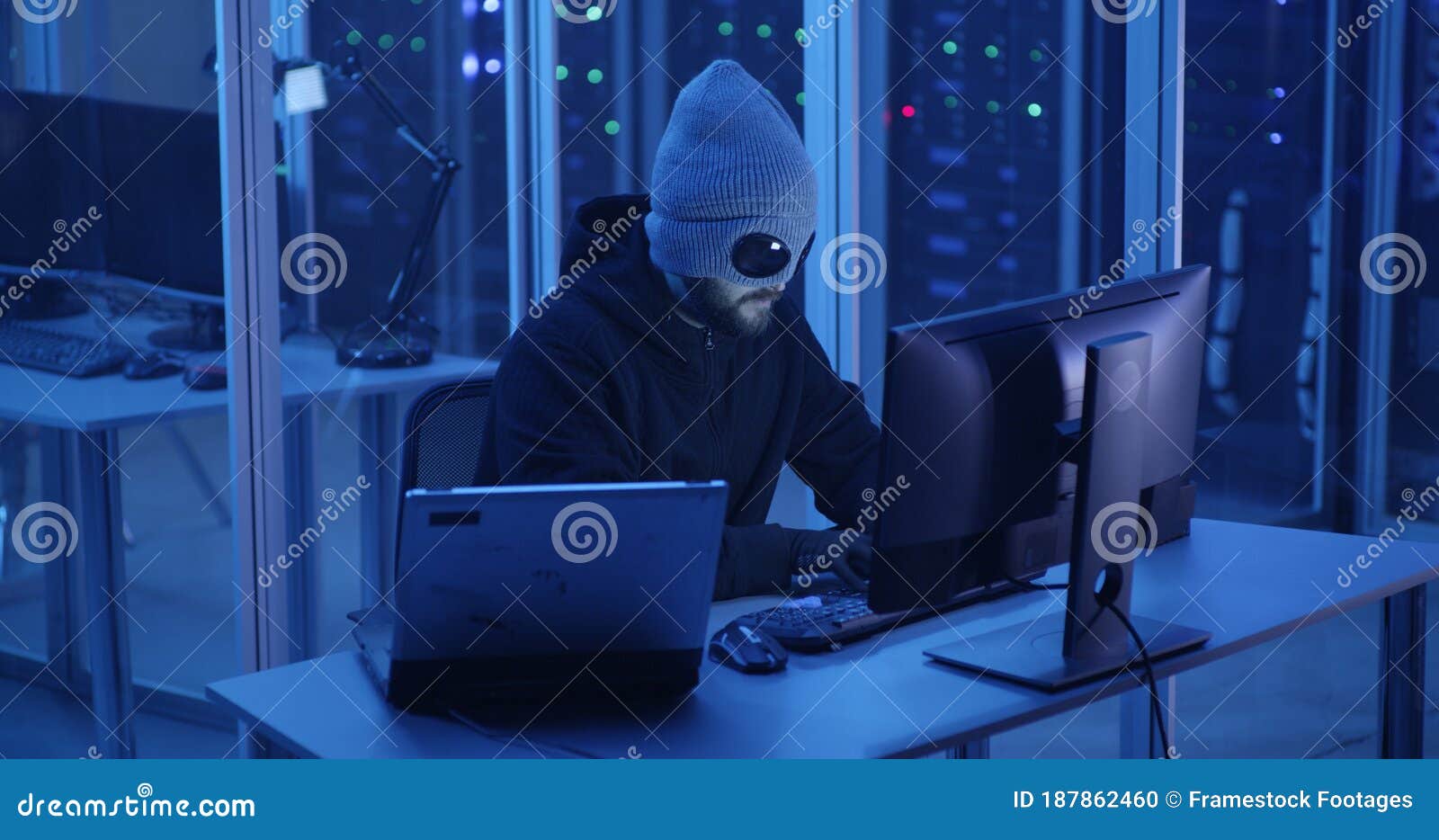Hacker Breaking Code. Criminal Hacker With Black Hood Penetrating ...