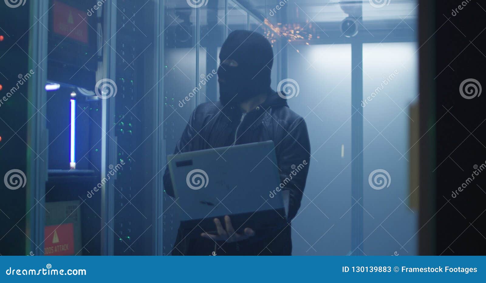Hacker Breaking Server Software and Destroying Computers Stock Image ...