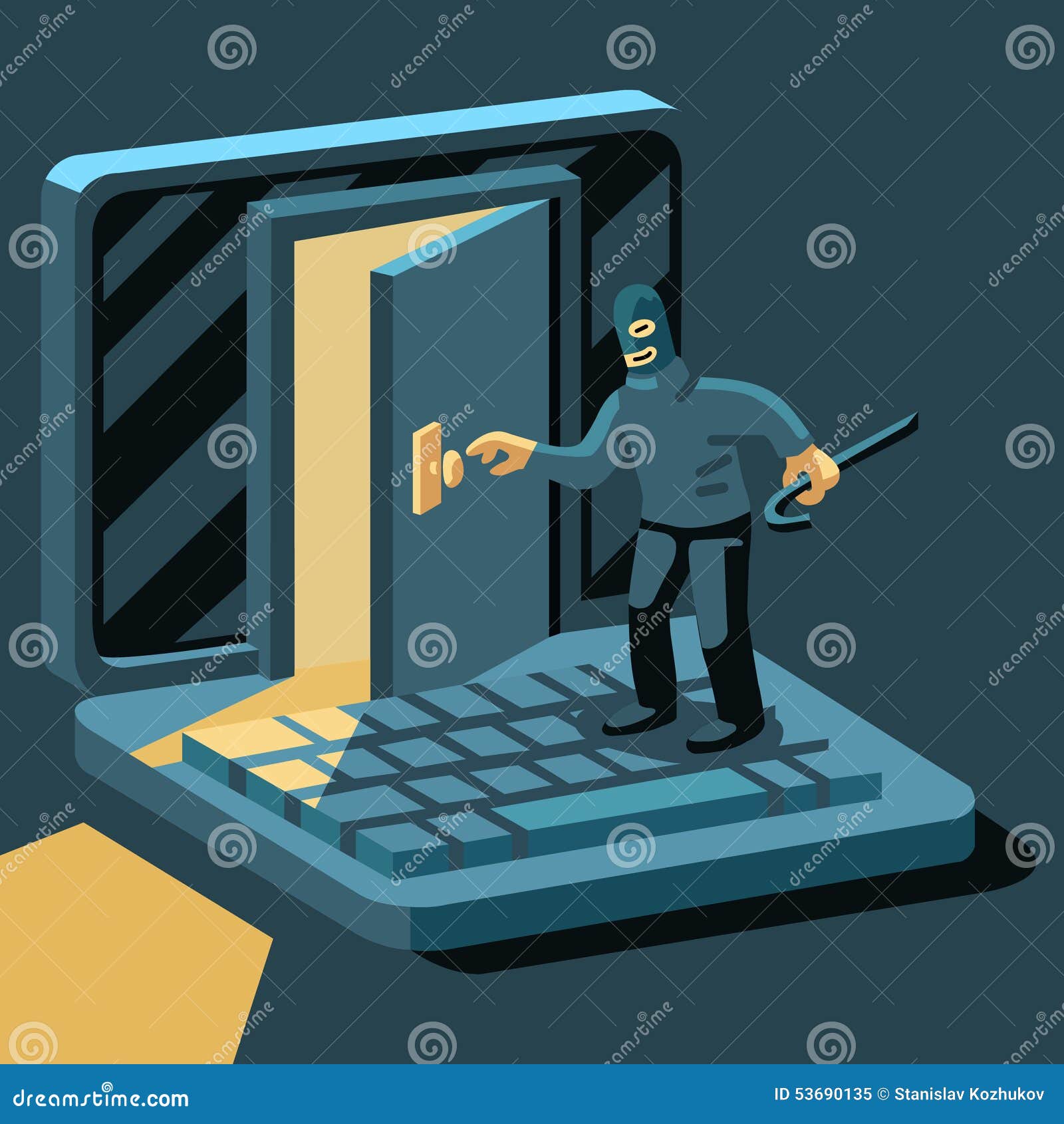 Hacker Breaks Into Computer Stock Vector Illustration Of Holding Looking 53690135