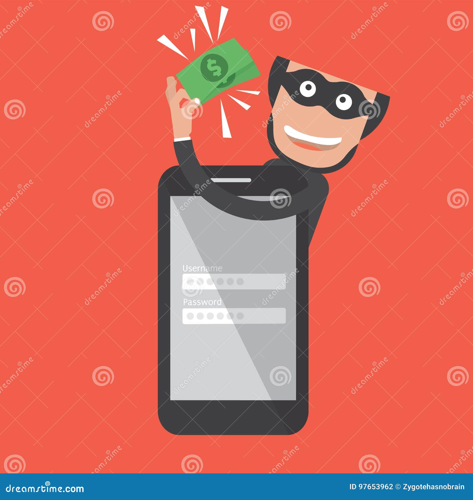 Hacker Breaks into Smartphone. Data Theft Stock Vector - Illustration ...