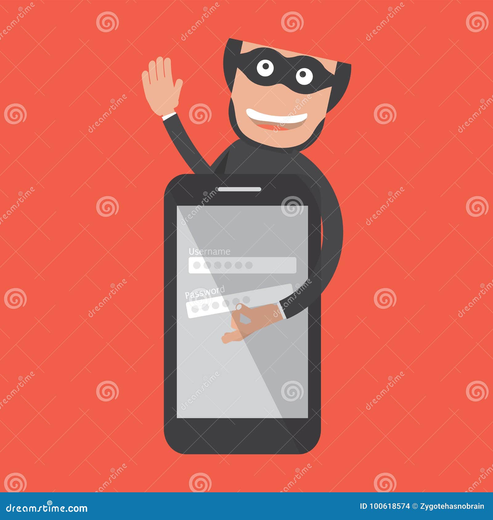 Hacker Breaks into Smartphone. Data Theft Stock Vector - Illustration ...