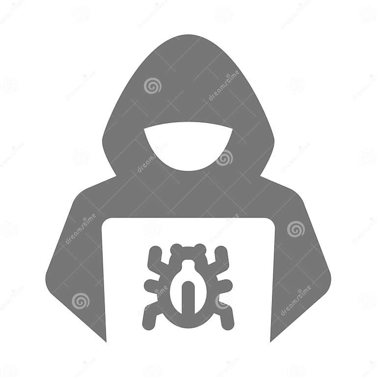 Hacker with Bug and Laptop Vector Icon Stock Illustration ...