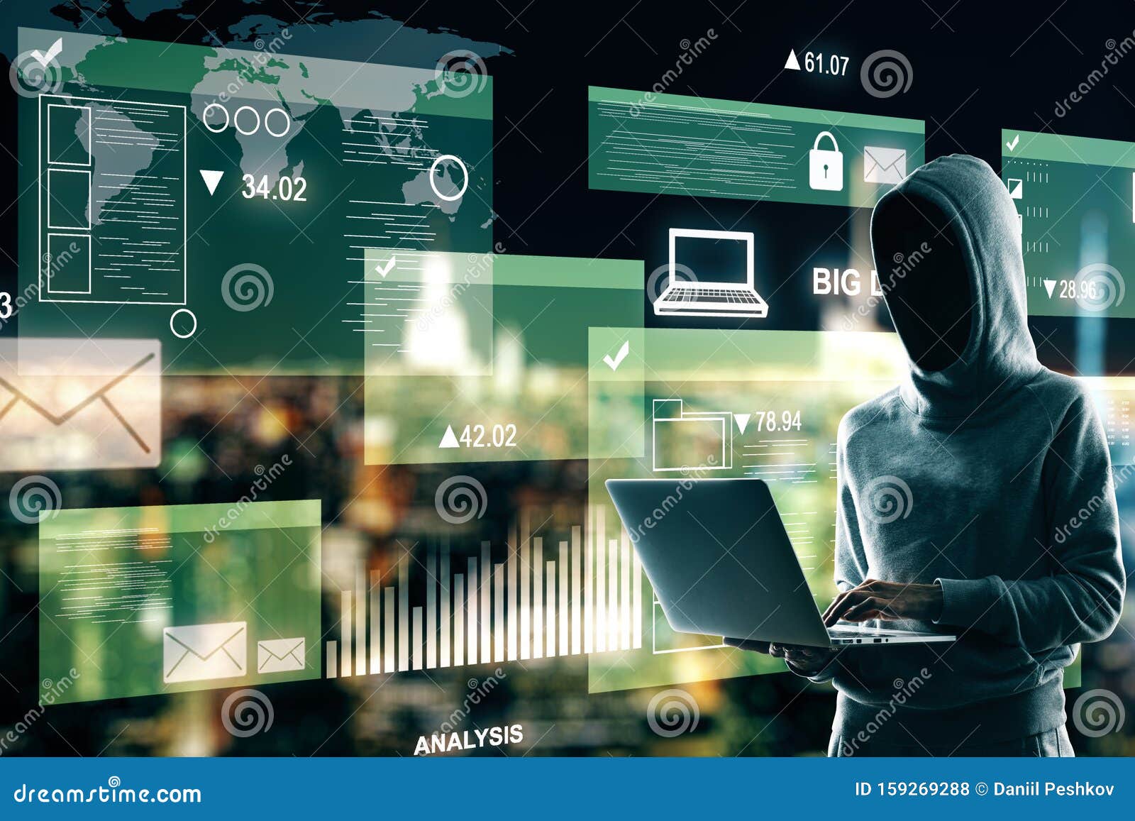 Hacker with Business Interface Stock Illustration - Illustration of ...