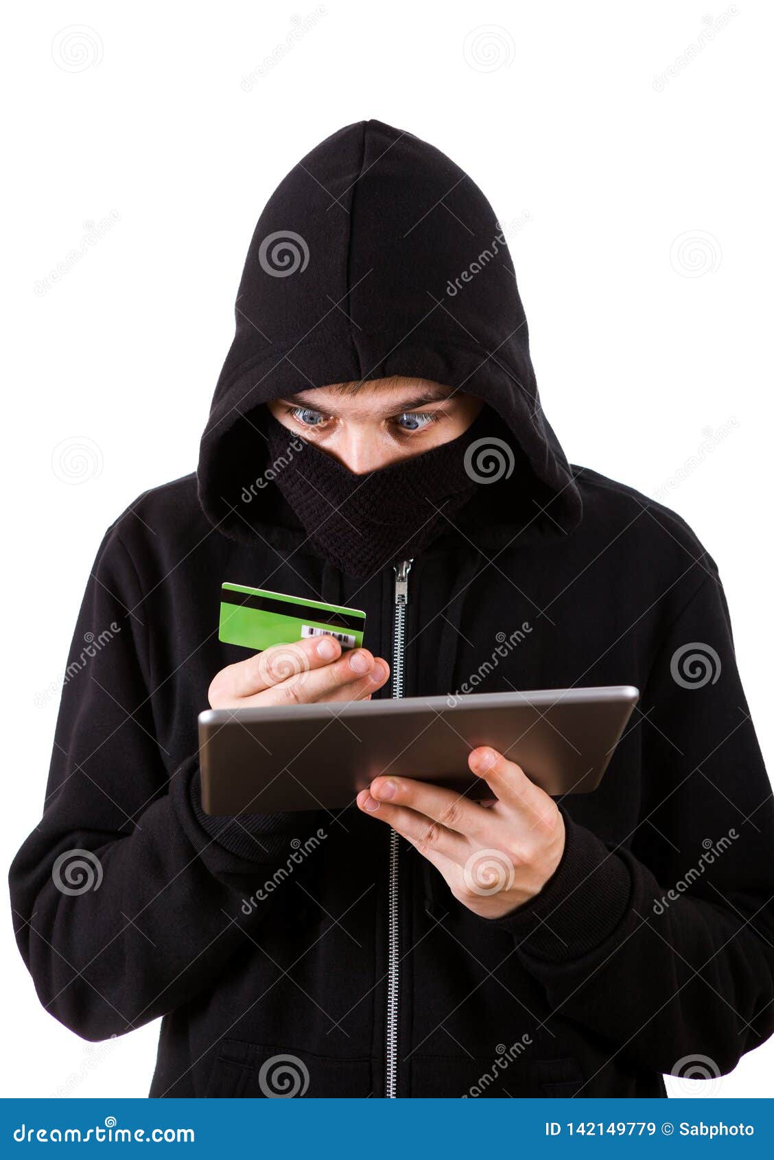 Hacker with a Card stock image. Image of fraud, internet - 142149779