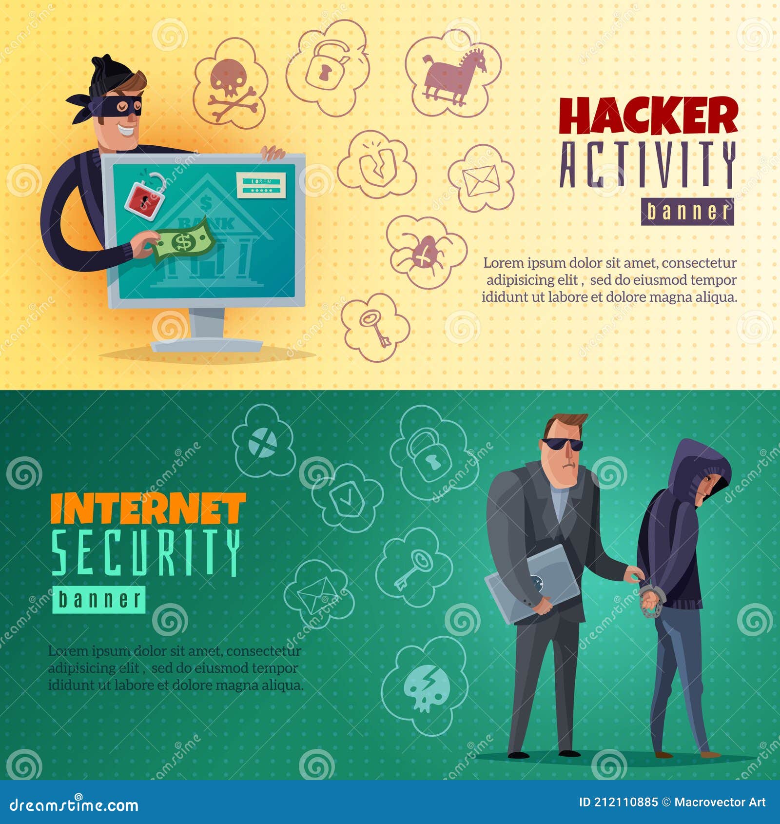 Hacker Cartoon Horizontal Banners Stock Vector - Illustration of green ...
