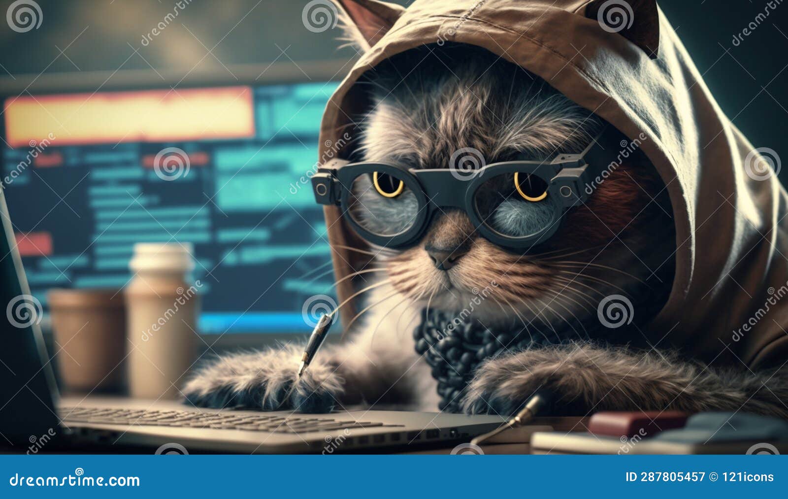 Hacker Cat Working Job Profession. Generative AI Stock Illustration ...