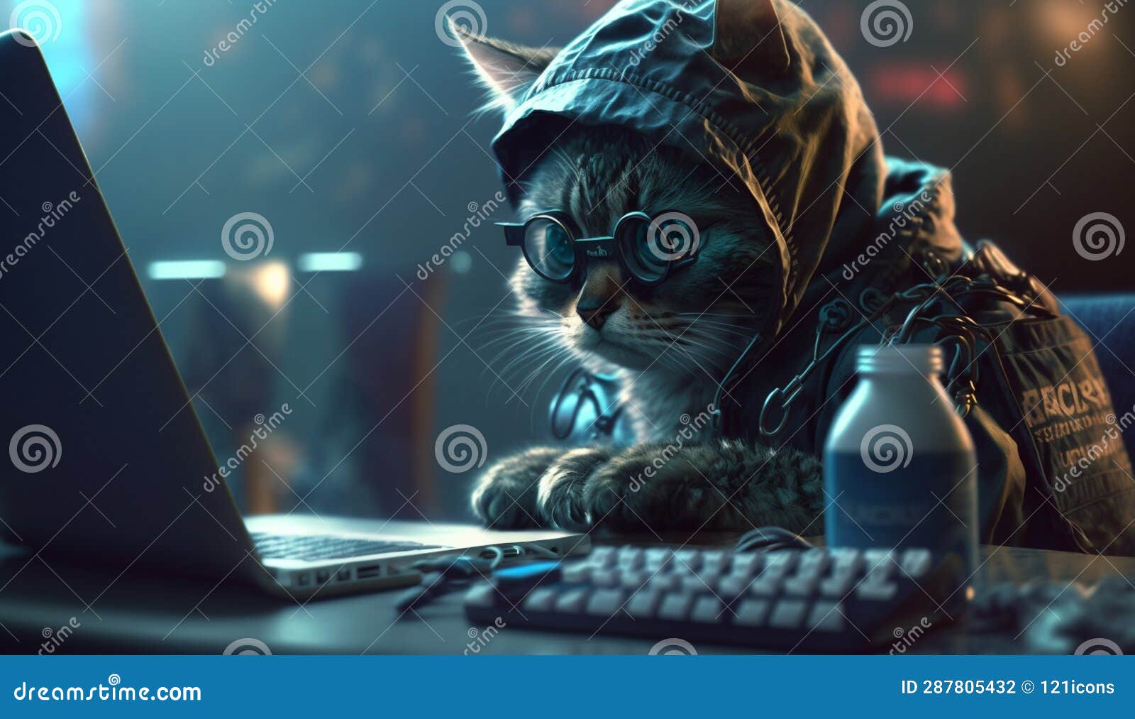 Hacker Cat Working Job Profession. Generative AI Stock Illustration ...