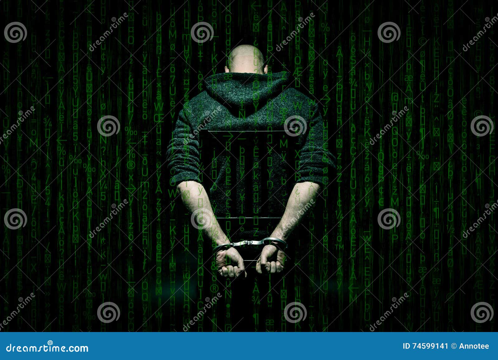 Hacker on chair stock image. Image of prison, handcuffed - 74599141