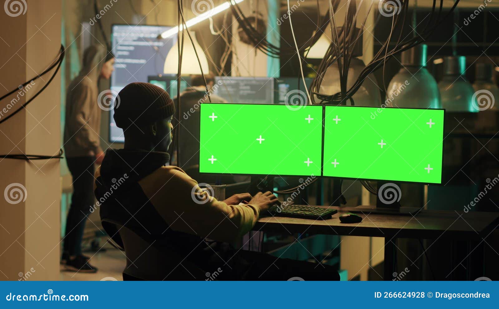 Hacker Checking Computer Display with Greenscreen Stock Footage - Video ...