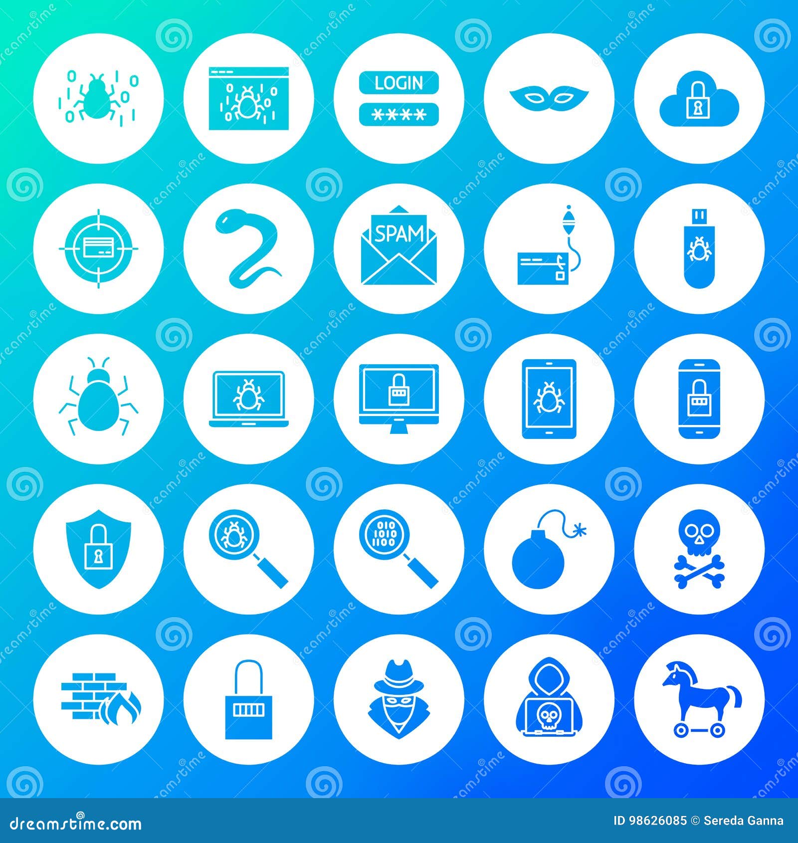 Hacker Circle Solid Icons stock vector. Illustration of blur - 98626085
