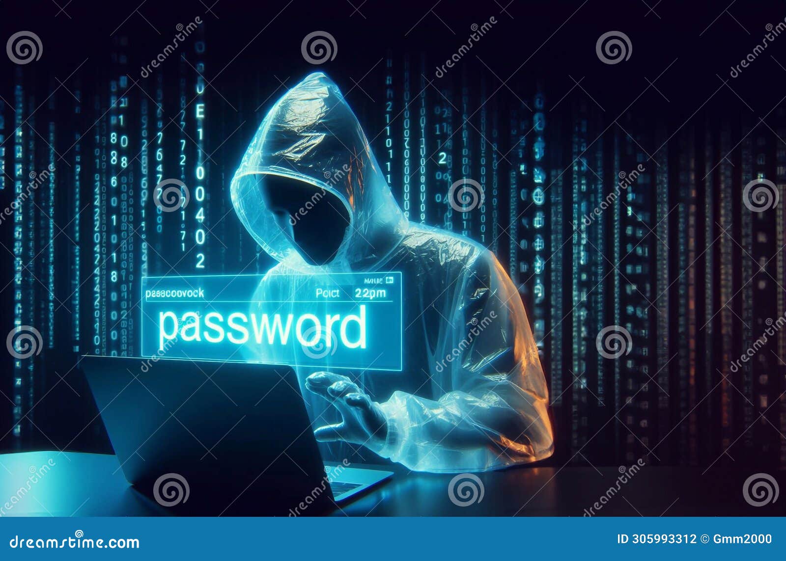 A Hacker in a Hooded Sweatshirt, Grabs the Word Password on a Computer ...