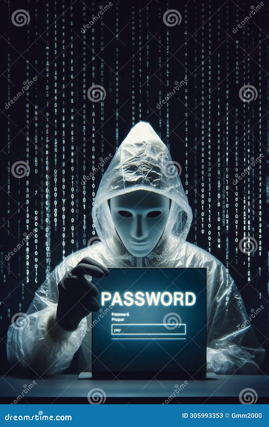 A Hacker in a Hooded Sweatshirt, Grabs the Word Password on a Computer ...
