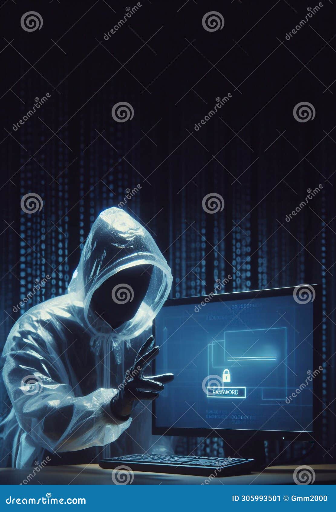 A Hacker in a Hooded Sweatshirt, Grabs the Word Password on a Computer ...
