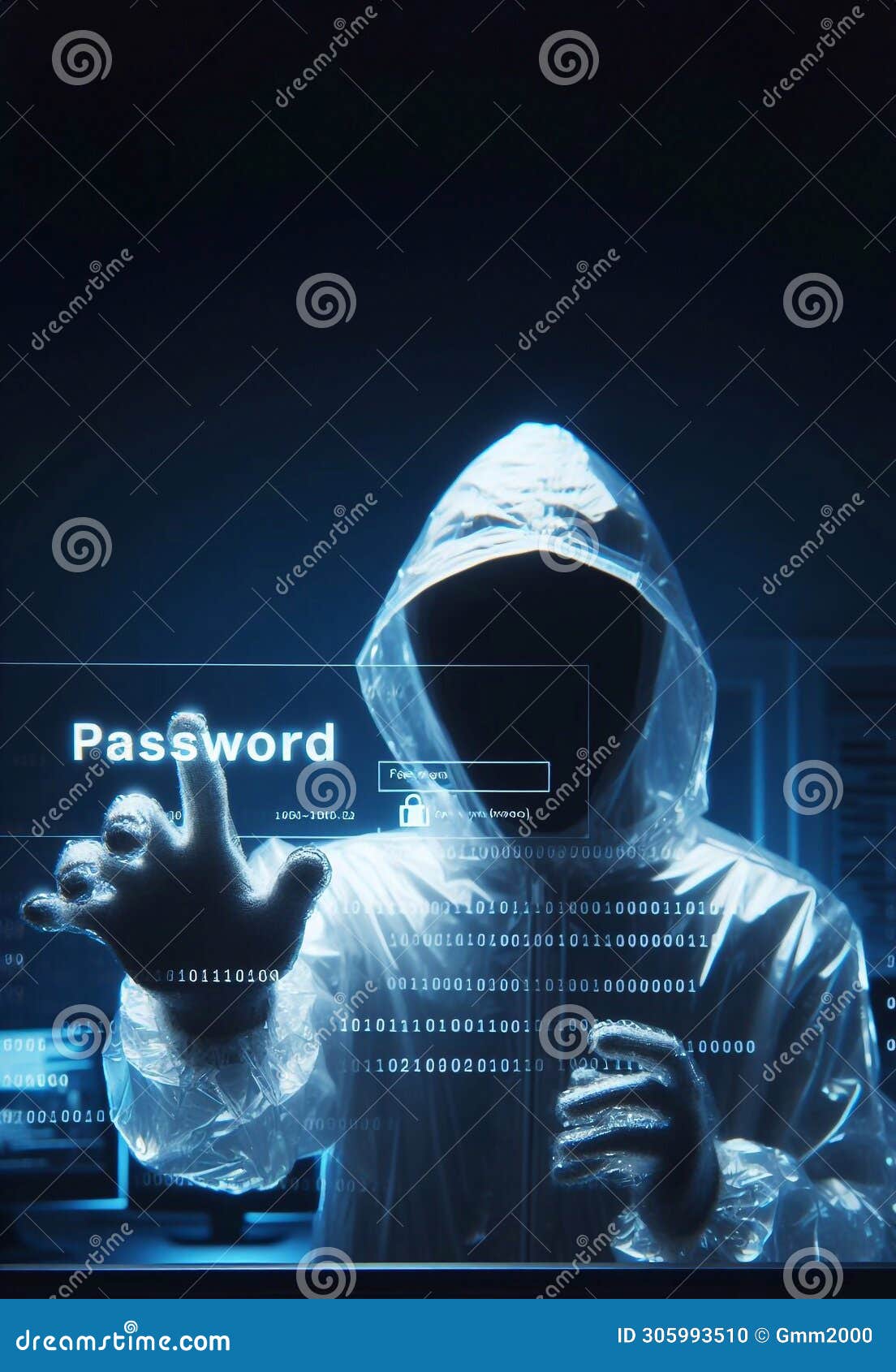 A Hacker in a Hooded Sweatshirt, Grabs the Word Password on a Computer ...