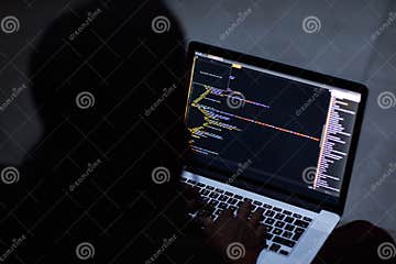 Hacker, Code and Cyber Security with Person and Laptop Screen for ...